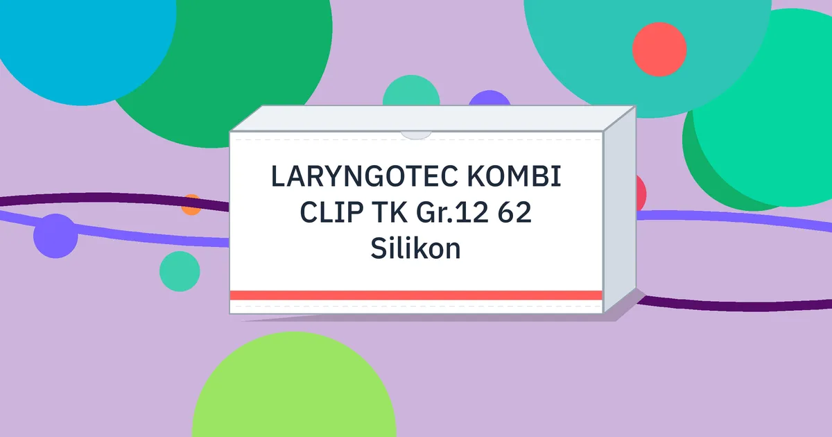 Symbolbild: Packung mit der Aufschrift LARYNGOTEC KOMBI CLIP TK Gr.12 62 Silikon (PZN 19186295) – Verfügbarkeit und Bezug in Apotheken in Frankfurt am Main