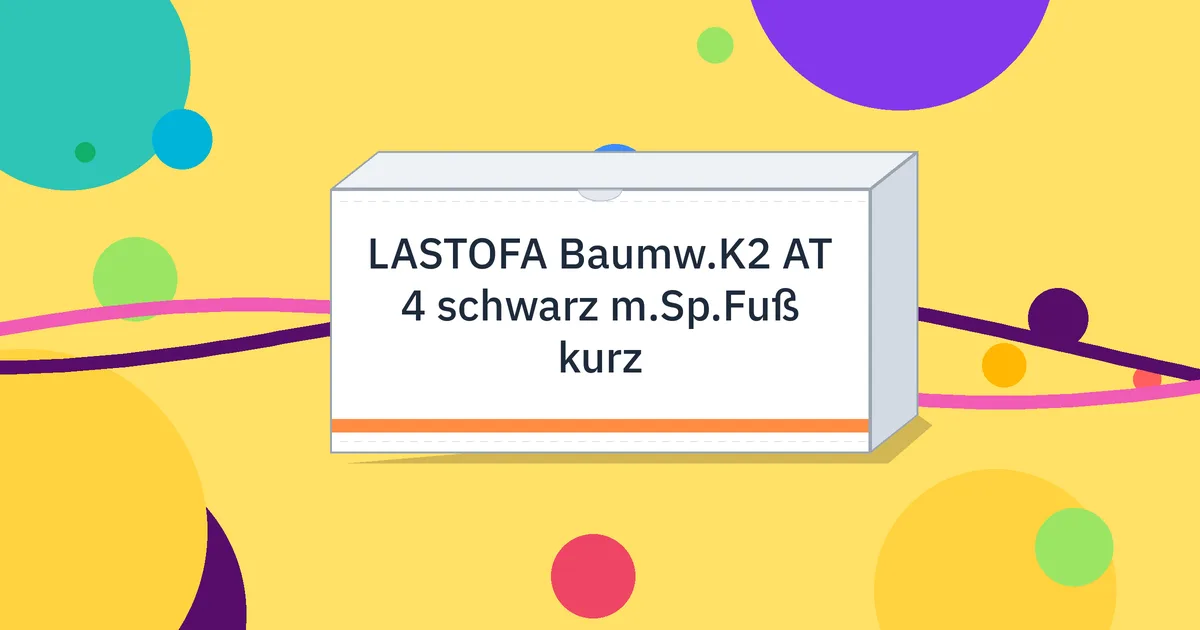 Symbolbild: Packung mit der Aufschrift LASTOFA Baumw.K2 AT 4 schwarz m.Sp.Fuß kurz (PZN 01950643) – Verfügbarkeit und Bezug in Apotheken in Frankfurt am Main