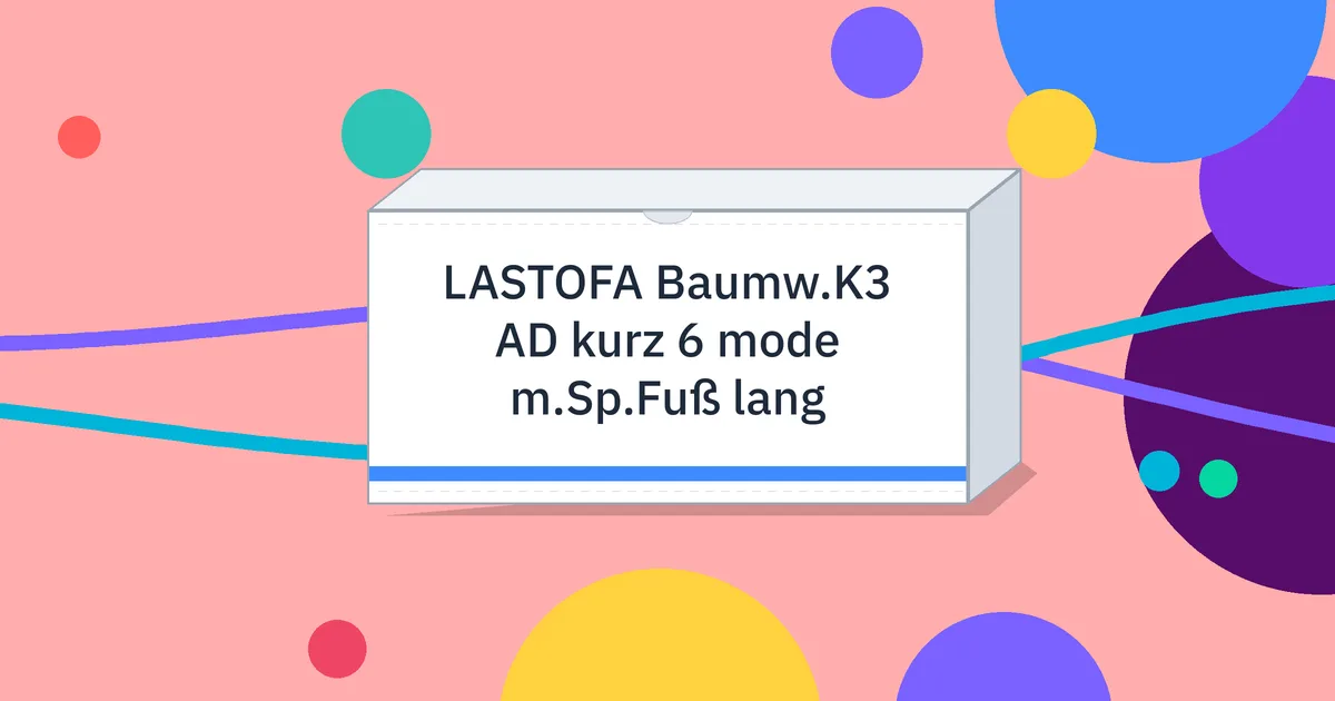 Symbolbild: Packung mit der Aufschrift LASTOFA Baumw.K3 AD kurz 6 mode m.Sp.Fuß lang (PZN 01953423) – Verfügbarkeit und Bezug in Apotheken in Frankfurt am Main