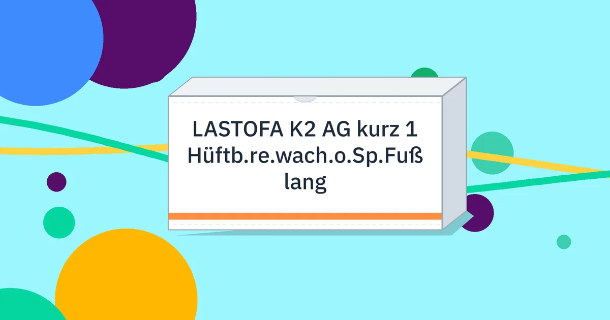 Symbolbild: Packung mit der Aufschrift LASTOFA K2 AG kurz 1 Hüftb.re.wach.o.Sp.Fuß lang (PZN 14152104) – Verfügbarkeit und Bezug in Apotheken in Frankfurt am Main