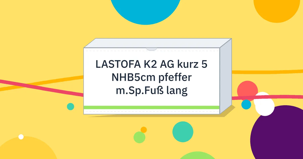 Symbolbild: Packung mit der Aufschrift LASTOFA K2 AG kurz 5 NHB5cm pfeffer m.Sp.Fuß lang (PZN 13807017) – Verfügbarkeit und Bezug in Apotheken in Frankfurt am Main