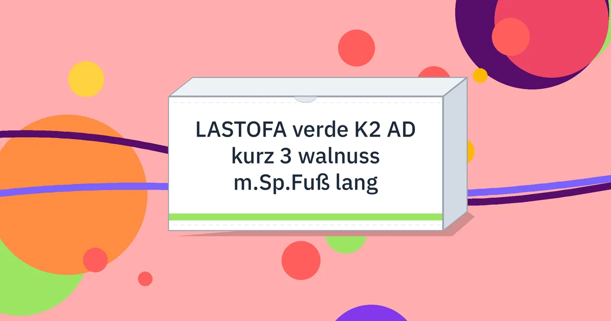 Symbolbild: Packung mit der Aufschrift LASTOFA verde K2 AD kurz 3 walnuss m.Sp.Fuß lang (PZN 16730404) – Verfügbarkeit und Bezug in Apotheken in Frankfurt am Main