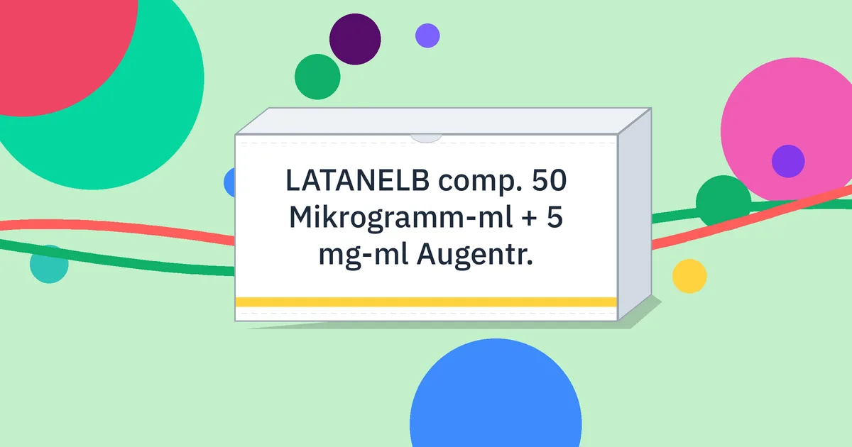 Symbolbild: Packung mit der Aufschrift LATANELB comp. 50 Mikrogramm-ml + 5 mg-ml Augentr. (PZN 19068785) – Verfügbarkeit und Bezug in Apotheken in Frankfurt am Main