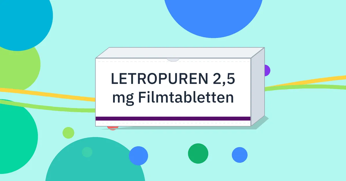 Symbolbild: Packung mit der Aufschrift LETROPUREN 2,5 mg Filmtabletten (PZN 17257482) – Verfügbarkeit und Bezug in Apotheken in Frankfurt am Main