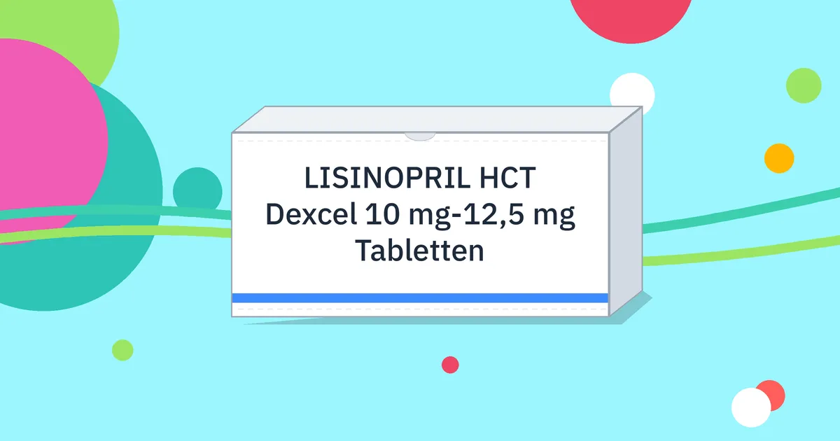 Symbolbild: Packung mit der Aufschrift LISINOPRIL HCT Dexcel 10 mg-12,5 mg Tabletten (PZN 15883666) – Verfügbarkeit und Bezug in Apotheken in Frankfurt am Main