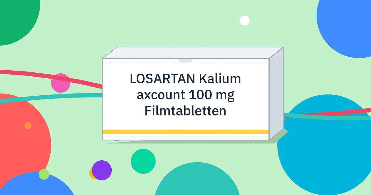 Symbolbild: Packung mit der Aufschrift LOSARTAN Kalium axcount 100 mg Filmtabletten (PZN 05458442) – Verfügbarkeit und Bezug in Apotheken in Frankfurt am Main