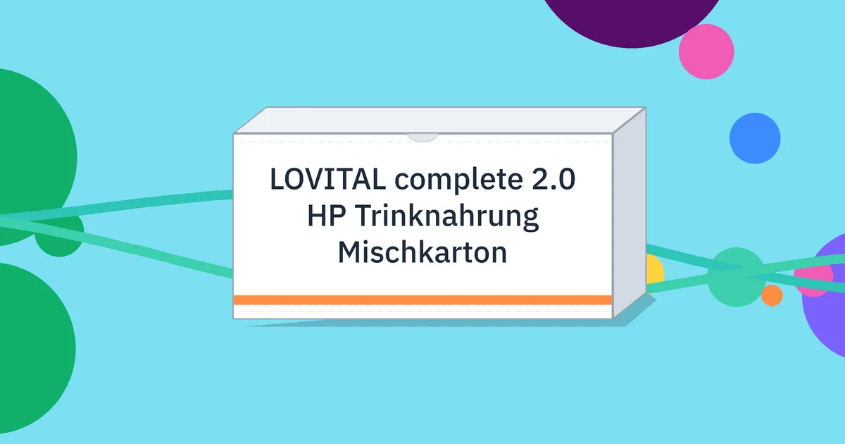 Symbolbild: Packung mit der Aufschrift LOVITAL complete 2.0 HP Trinknahrung Mischkarton (PZN 17308498) – Verfügbarkeit und Bezug in Apotheken in Frankfurt am Main