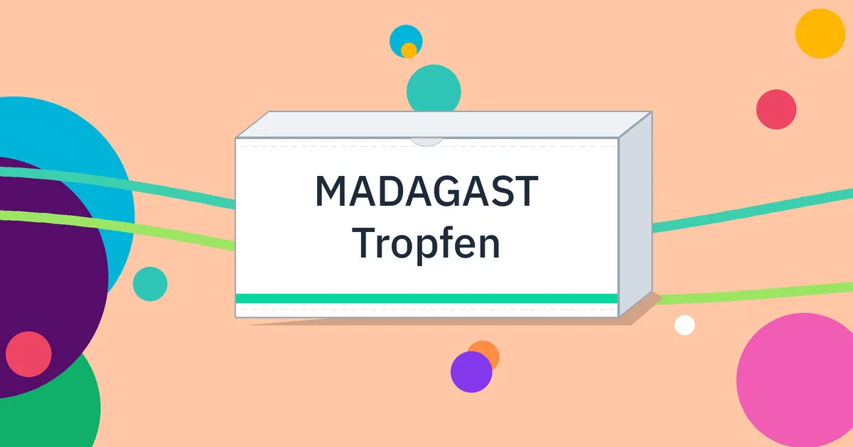 Symbolbild: Packung mit der Aufschrift MADAGAST Tropfen (PZN 18752858) – Verfügbarkeit und Bezug in Apotheken in Frankfurt am Main