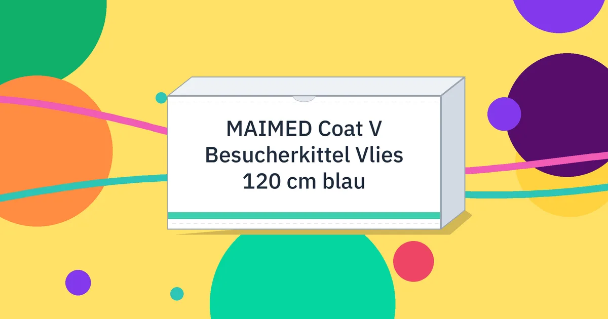 Symbolbild: Packung mit der Aufschrift MAIMED Coat V Besucherkittel Vlies 120 cm blau (PZN 11049133) – Verfügbarkeit und Bezug in Apotheken in Frankfurt am Main