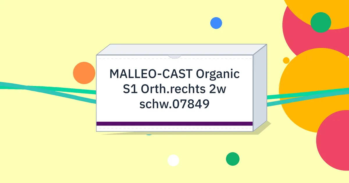 Symbolbild: Packung mit der Aufschrift MALLEO-CAST Organic S1 Orth.rechts 2w schw.07849 (PZN 20583423) – Verfügbarkeit und Bezug in Apotheken in Frankfurt am Main