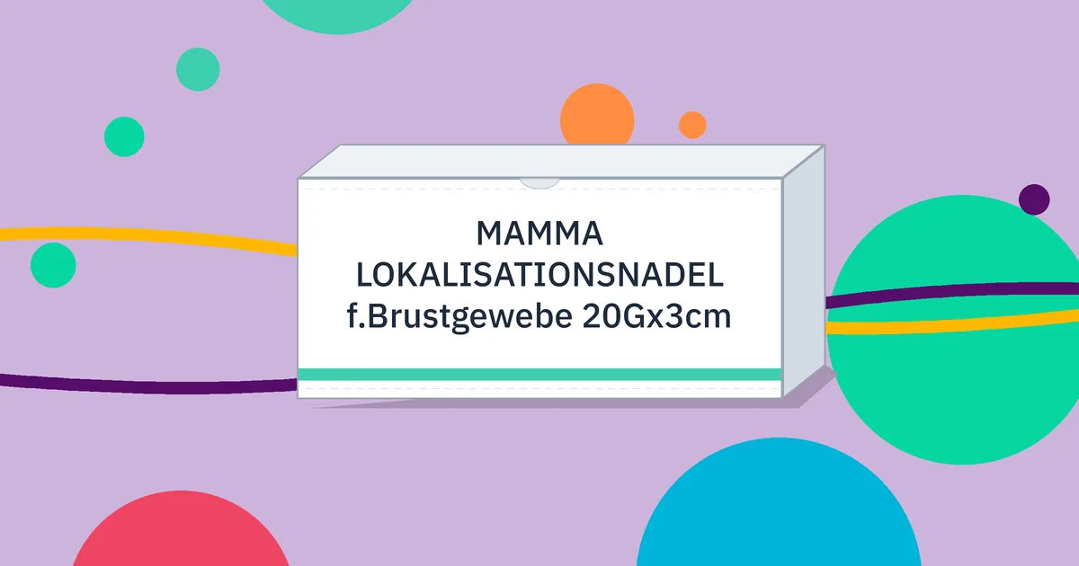 Symbolbild: Packung mit der Aufschrift MAMMA LOKALISATIONSNADEL f.Brustgewebe 20Gx3cm (PZN 00285296) – Verfügbarkeit und Bezug in Apotheken in Frankfurt am Main