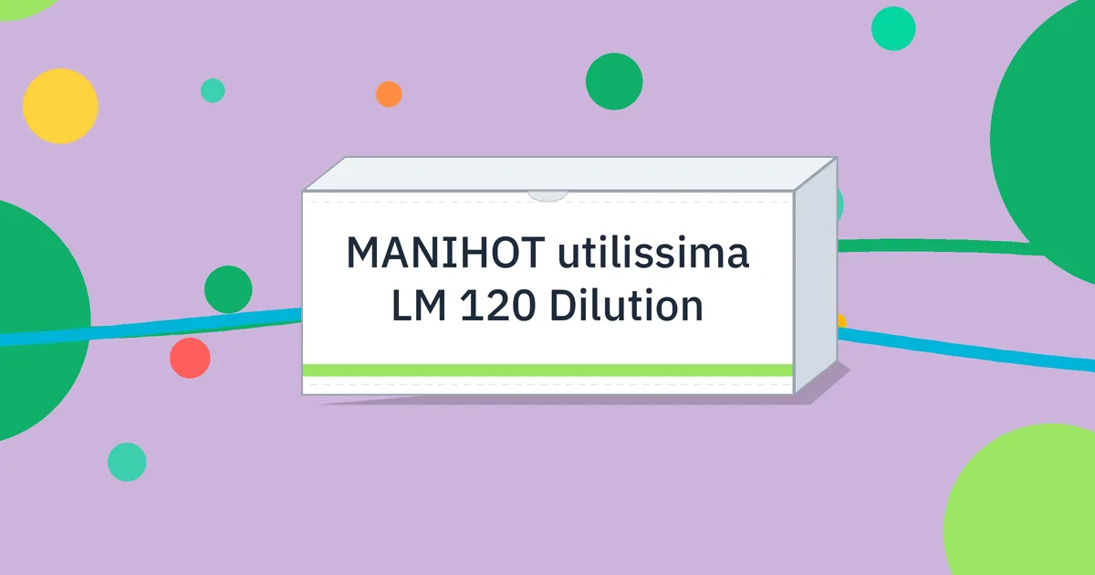 Symbolbild: Packung mit der Aufschrift MANIHOT utilissima LM 120 Dilution (PZN 13601267) – Verfügbarkeit und Bezug in Apotheken in Frankfurt am Main