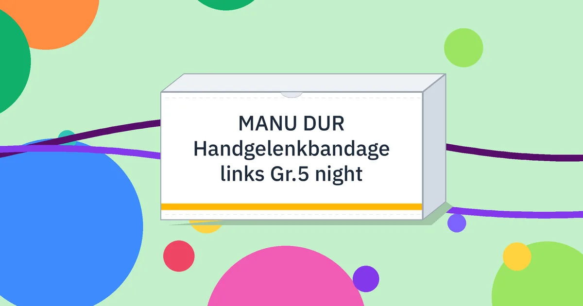 Symbolbild: Packung mit der Aufschrift MANU DUR Handgelenkbandage links Gr.5 night (PZN 19960576) – Verfügbarkeit und Bezug in Apotheken in Frankfurt am Main