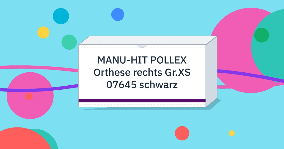 Symbolbild: Packung mit der Aufschrift MANU-HIT POLLEX Orthese rechts Gr.XS 07645 schwarz (PZN 03259431) – Verfügbarkeit und Bezug in Apotheken in Frankfurt am Main