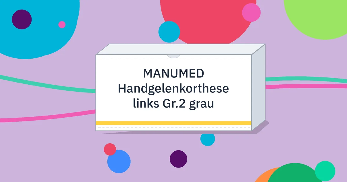 Symbolbild: Packung mit der Aufschrift MANUMED Handgelenkorthese links Gr.2 grau (PZN 15314419) – Verfügbarkeit und Bezug in Apotheken in Frankfurt am Main
