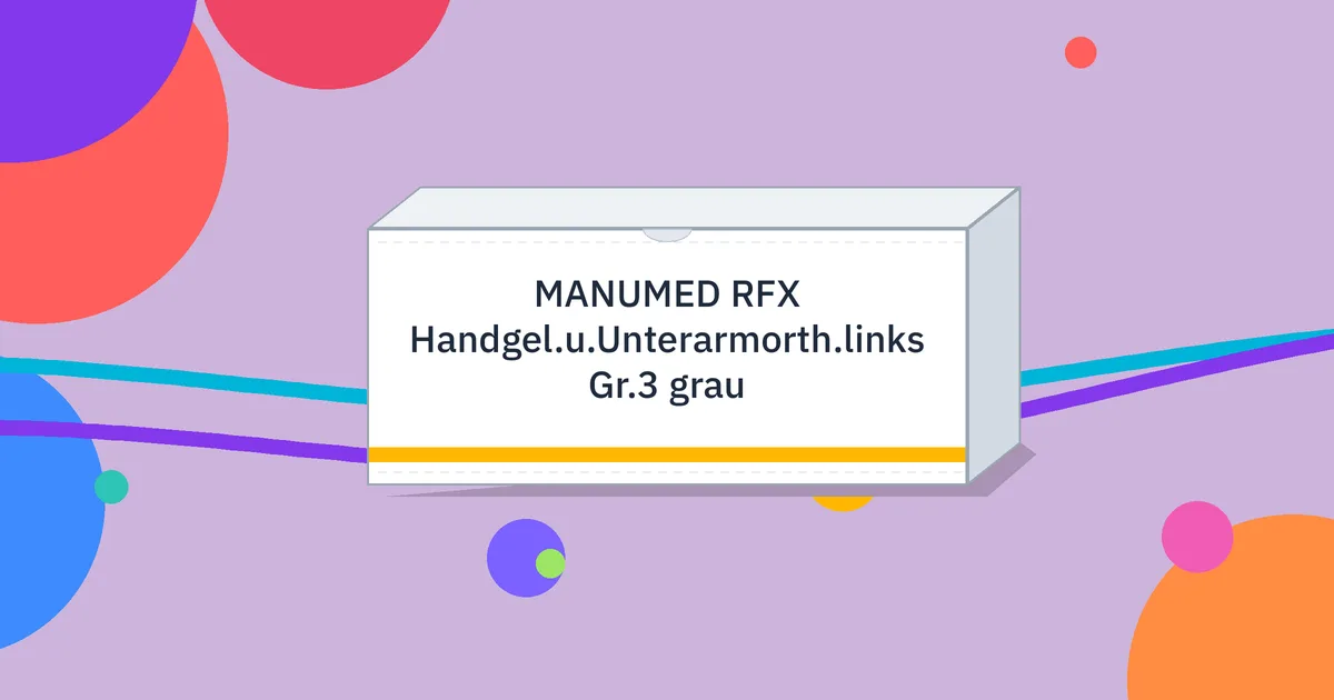 Symbolbild: Packung mit der Aufschrift MANUMED RFX Handgel.u.Unterarmorth.links Gr.3 grau (PZN 18108502) – Verfügbarkeit und Bezug in Apotheken in Frankfurt am Main