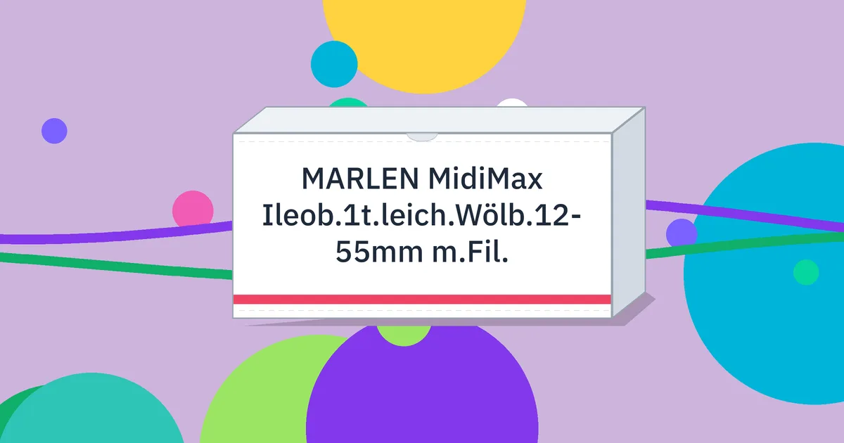 Symbolbild: Packung mit der Aufschrift MARLEN MidiMax Ileob.1t.leich.Wölb.12-55mm m.Fil. (PZN 16658138) – Verfügbarkeit und Bezug in Apotheken in Frankfurt am Main