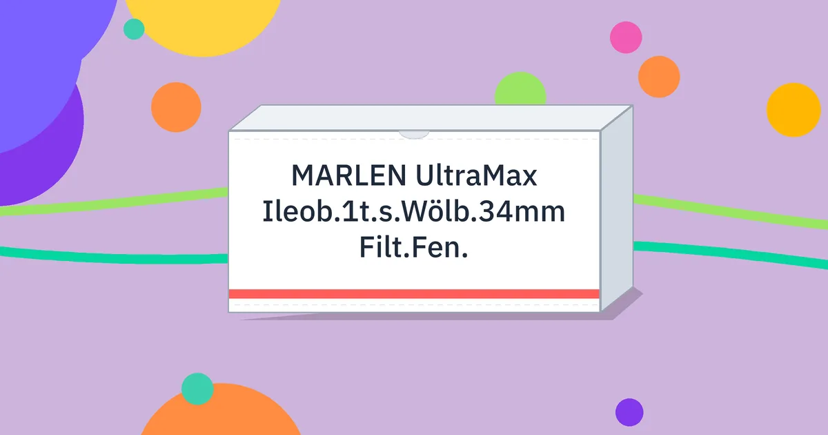Symbolbild: Packung mit der Aufschrift MARLEN UltraMax Ileob.1t.s.Wölb.34mm Filt.Fen. (PZN 10741312) – Verfügbarkeit und Bezug in Apotheken in Frankfurt am Main