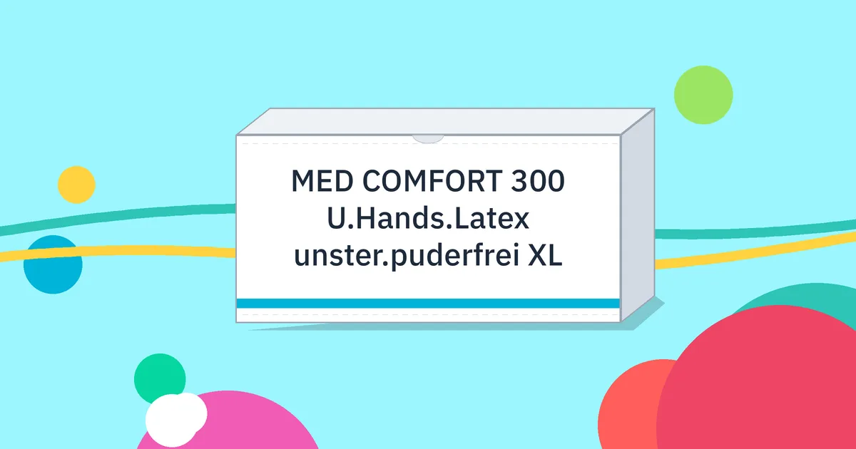 Symbolbild: Packung mit der Aufschrift MED COMFORT 300 U.Hands.Latex unster.puderfrei XL (PZN 15785254) – Verfügbarkeit und Bezug in Apotheken in Frankfurt am Main