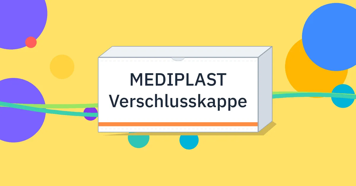 Symbolbild: Packung mit der Aufschrift MEDIPLAST Verschlusskappe (PZN 04528436) – Verfügbarkeit und Bezug in Apotheken in Frankfurt am Main