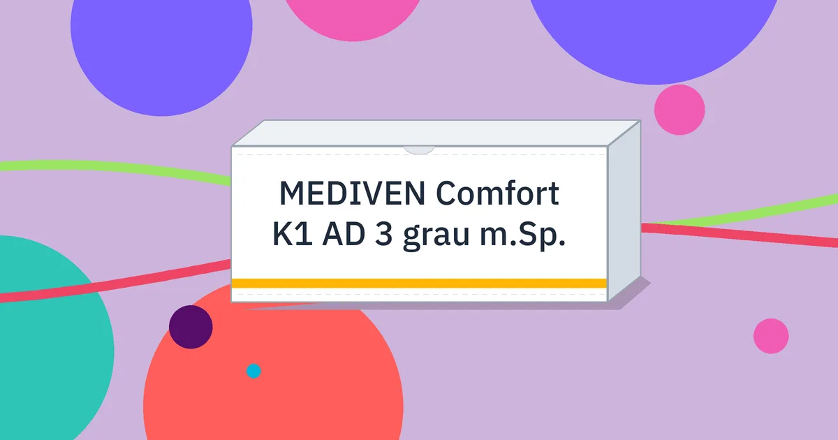 Symbolbild: Packung mit der Aufschrift MEDIVEN Comfort K1 AD 3 grau m.Sp. (PZN 19005632) – Verfügbarkeit und Bezug in Apotheken in Frankfurt am Main