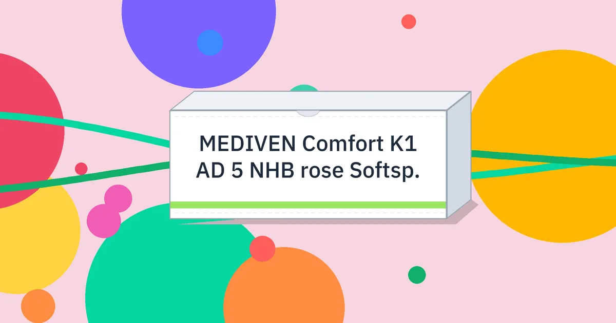 Symbolbild: Packung mit der Aufschrift MEDIVEN Comfort K1 AD 5 NHB rose Softsp. (PZN 14560346) – Verfügbarkeit und Bezug in Apotheken in Frankfurt am Main