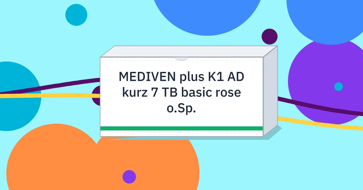Symbolbild: Packung mit der Aufschrift MEDIVEN plus K1 AD kurz 7 TB basic rose o.Sp. (PZN 15045505) – Verfügbarkeit und Bezug in Apotheken in Frankfurt am Main