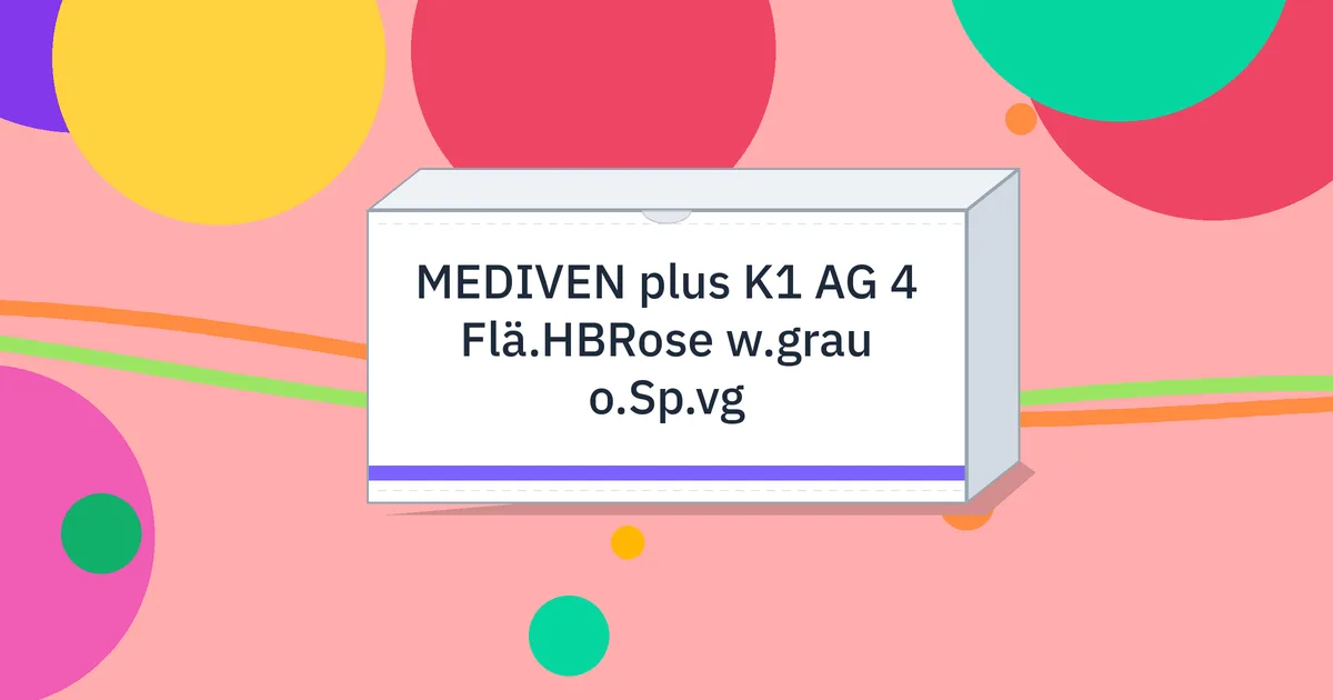 Symbolbild: Packung mit der Aufschrift MEDIVEN plus K1 AG 4 Flä.HBRose w.grau o.Sp.vg (PZN 18940040) – Verfügbarkeit und Bezug in Apotheken in Frankfurt am Main