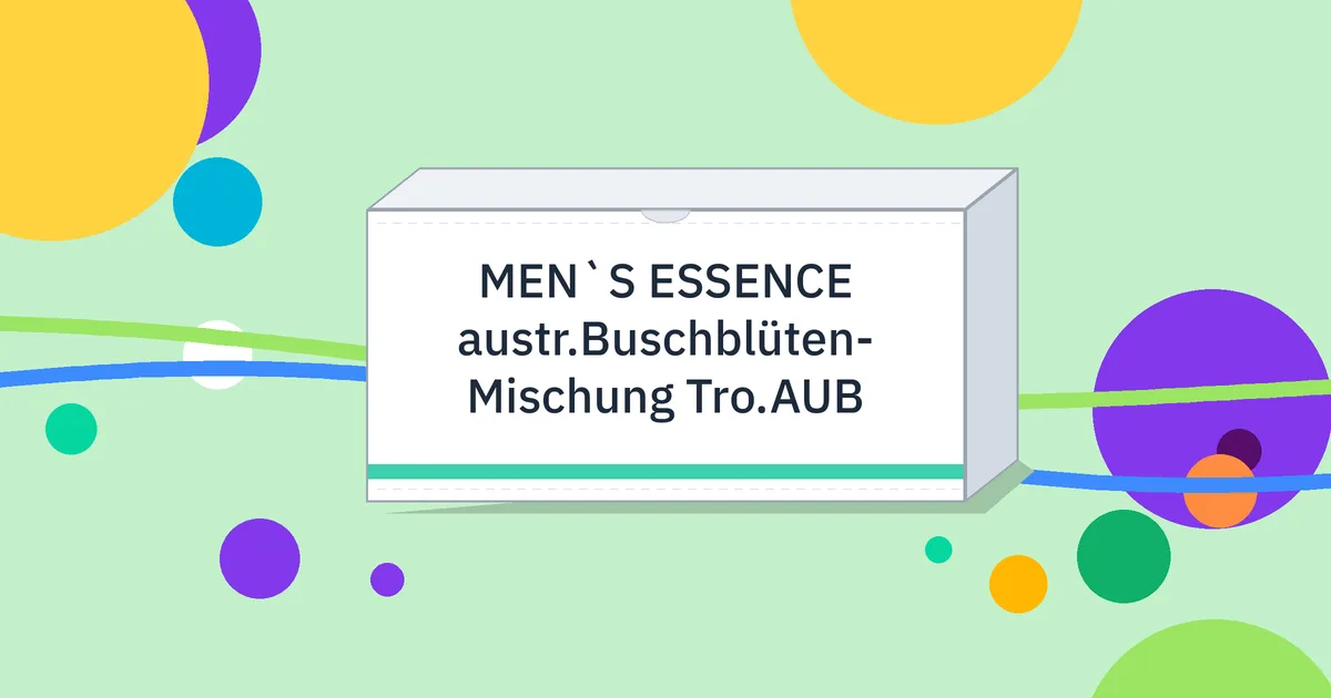 Symbolbild: Packung mit der Aufschrift MEN`S ESSENCE austr.Buschblüten-Mischung Tro.AUB (PZN 18734642) – Verfügbarkeit und Bezug in Apotheken in Frankfurt am Main