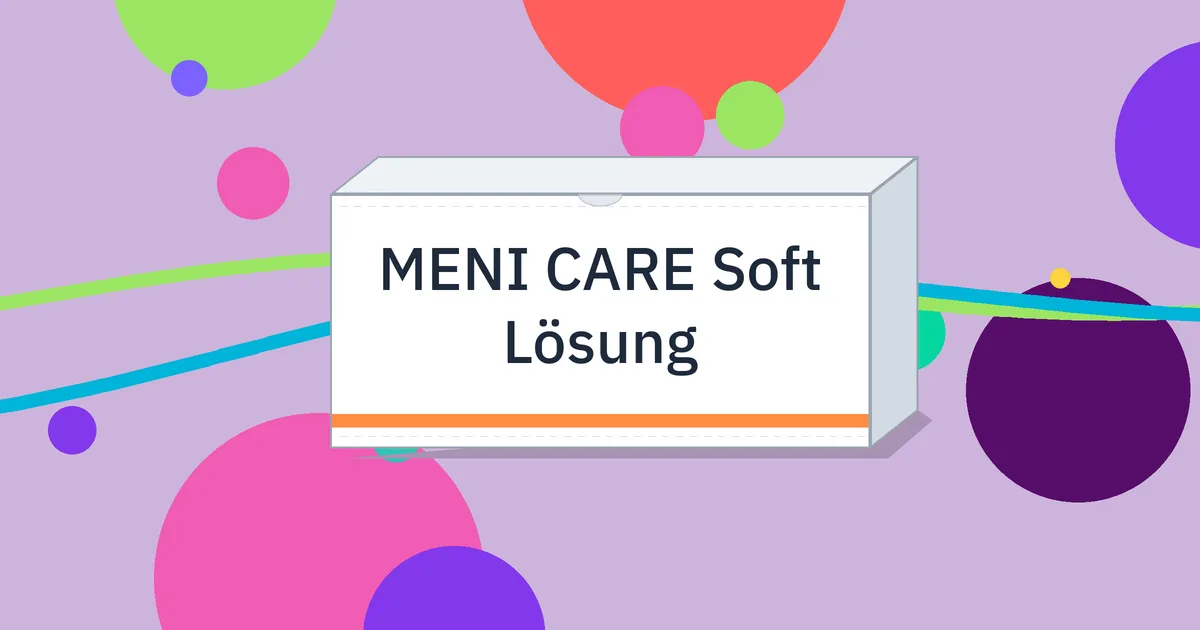 Symbolbild: Packung mit der Aufschrift MENI CARE Soft Lösung (PZN 05025329) – Verfügbarkeit und Bezug in Apotheken in Frankfurt am Main