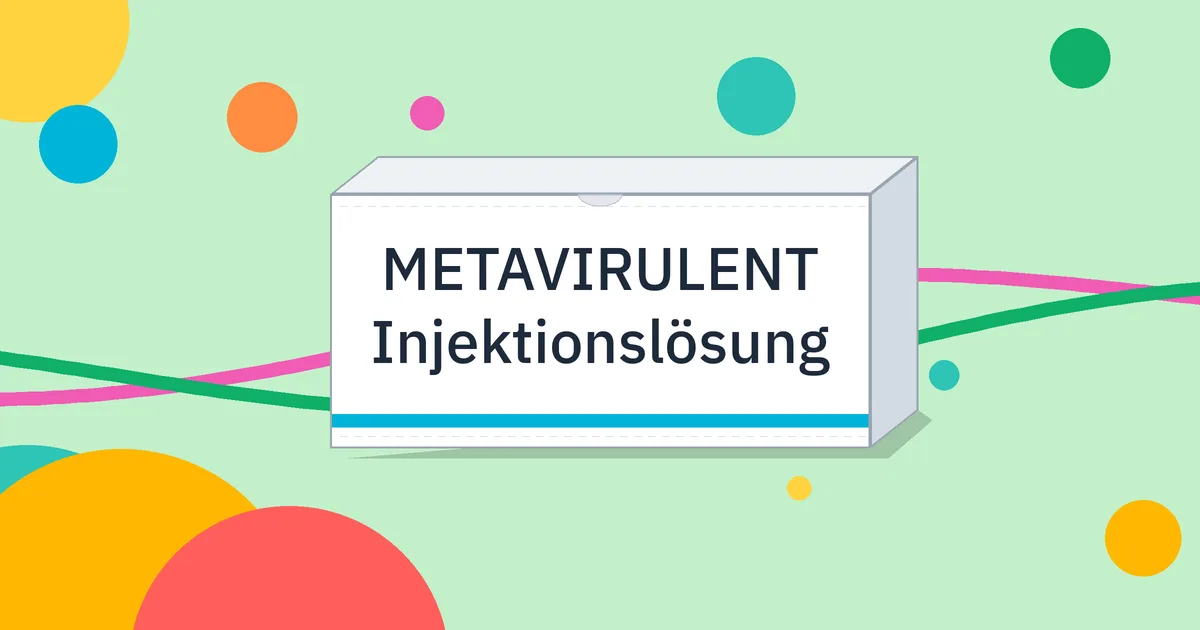 Symbolbild: Packung mit der Aufschrift METAVIRULENT Injektionslösung (PZN 02417454) – Verfügbarkeit und Bezug in Apotheken in Frankfurt am Main