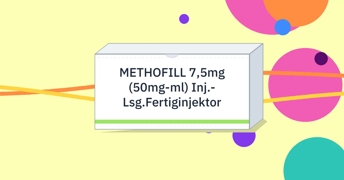 Symbolbild: Packung mit der Aufschrift METHOFILL 7,5mg (50mg-ml) Inj.-Lsg.Fertiginjektor (PZN 18660665) – Verfügbarkeit und Bezug in Apotheken in Frankfurt am Main