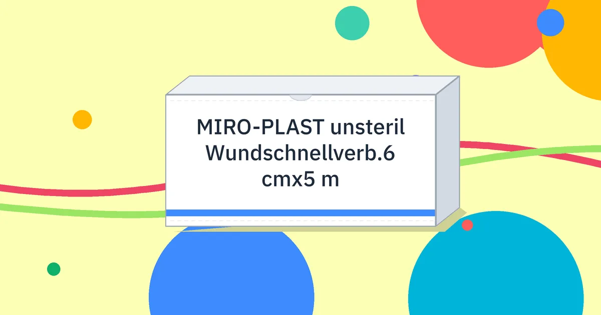 Symbolbild: Packung mit der Aufschrift MIRO-PLAST unsteril Wundschnellverb.6 cmx5 m (PZN 06853637) – Verfügbarkeit und Bezug in Apotheken in Frankfurt am Main