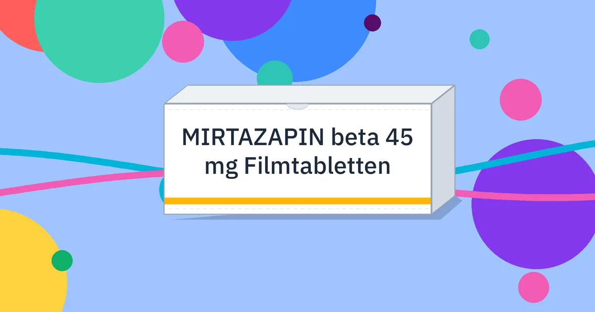 Symbolbild: Packung mit der Aufschrift MIRTAZAPIN beta 45 mg Filmtabletten (PZN 03136591) – Verfügbarkeit und Bezug in Apotheken in Frankfurt am Main