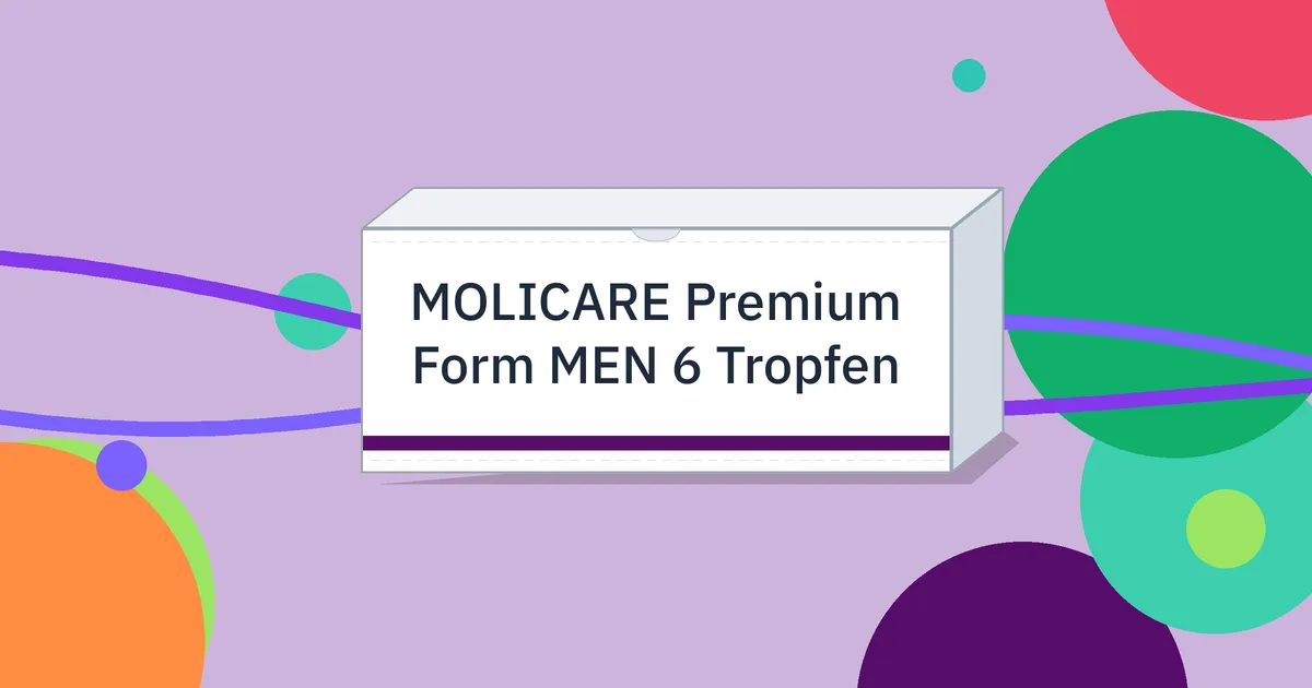 Symbolbild: Packung mit der Aufschrift MOLICARE Premium Form MEN 6 Tropfen (PZN 17633695) – Verfügbarkeit und Bezug in Apotheken in Frankfurt am Main