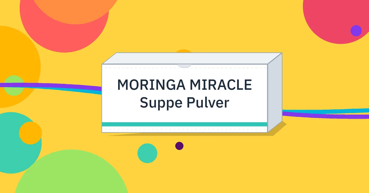 Symbolbild: Packung mit der Aufschrift MORINGA MIRACLE Suppe Pulver (PZN 19336748) – Verfügbarkeit und Bezug in Apotheken in Frankfurt am Main