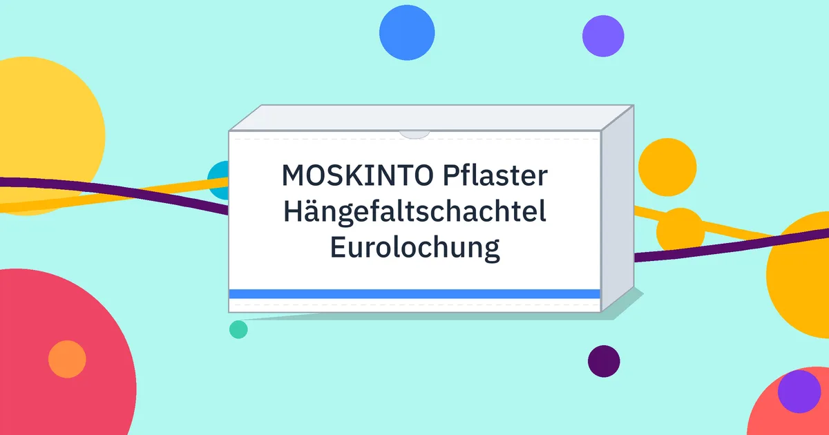 Symbolbild: Packung mit der Aufschrift MOSKINTO Pflaster Hängefaltschachtel Eurolochung (PZN 17294750) – Verfügbarkeit und Bezug in Apotheken in Frankfurt am Main