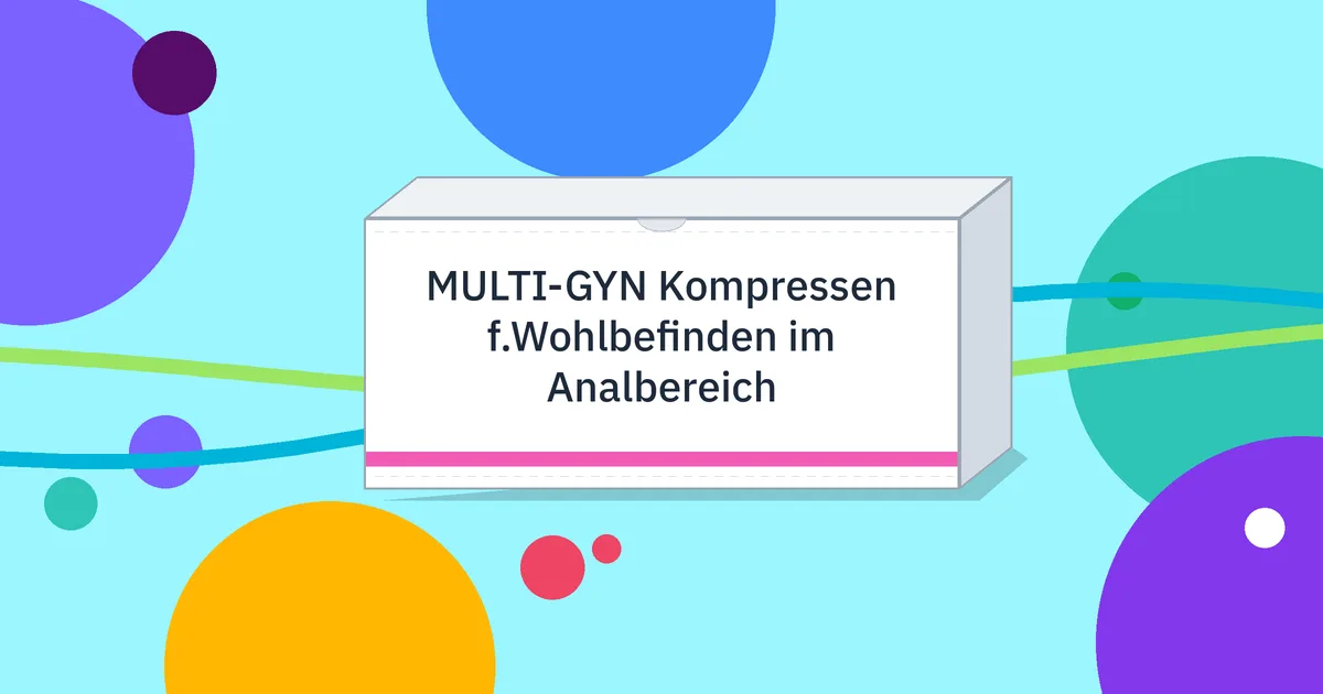 Symbolbild: Packung mit der Aufschrift MULTI-GYN Kompressen f.Wohlbefinden im Analbereich (PZN 04867635) – Verfügbarkeit und Bezug in Apotheken in Frankfurt am Main