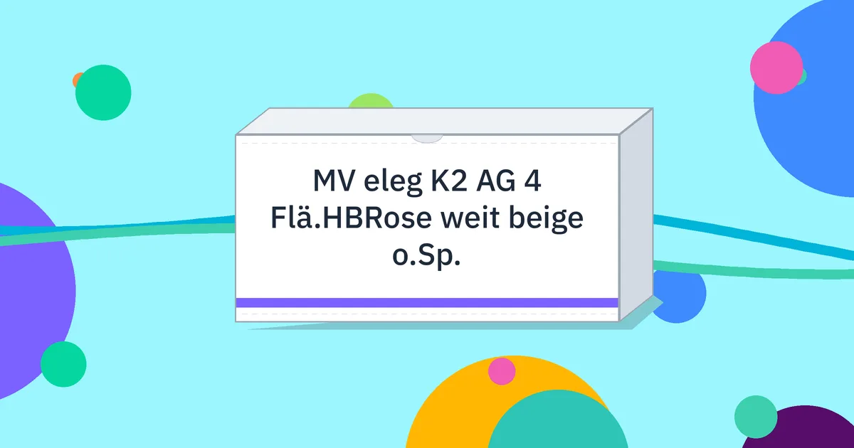 Symbolbild: Packung mit der Aufschrift MV eleg K2 AG 4 Flä.HBRose weit beige o.Sp. (PZN 15720556) – Verfügbarkeit und Bezug in Apotheken in Frankfurt am Main