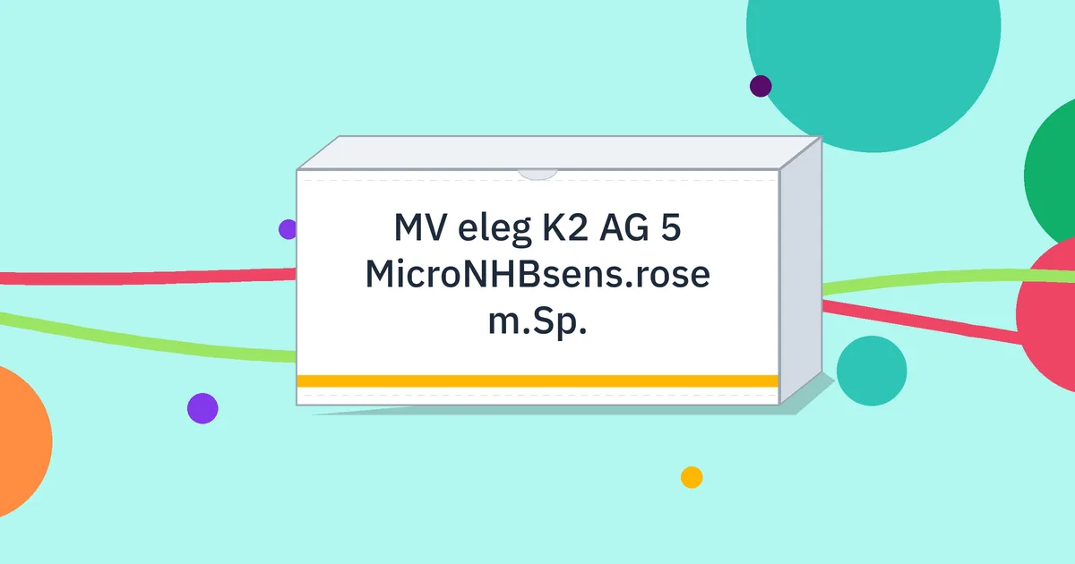 Symbolbild: Packung mit der Aufschrift MV eleg K2 AG 5 MicroNHBsens.rose m.Sp. (PZN 15723738) – Verfügbarkeit und Bezug in Apotheken in Frankfurt am Main