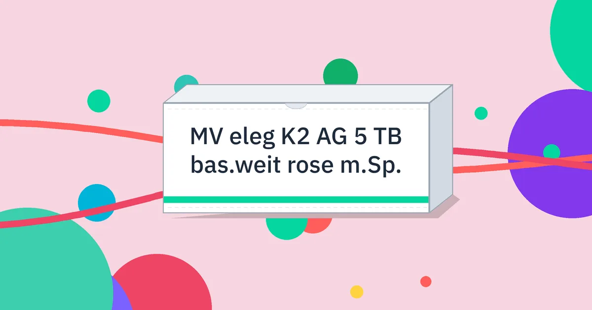 Symbolbild: Packung mit der Aufschrift MV eleg K2 AG 5 TB bas.weit rose m.Sp. (PZN 14700540) – Verfügbarkeit und Bezug in Apotheken in Frankfurt am Main
