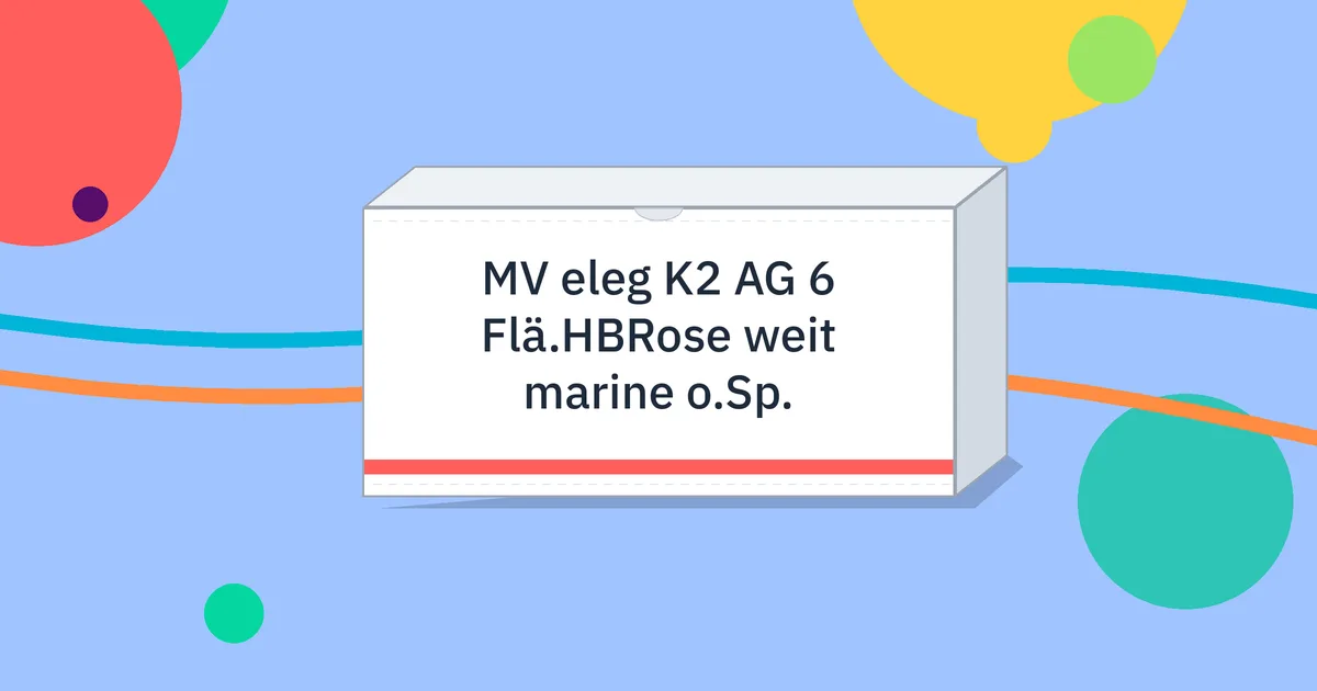 Symbolbild: Packung mit der Aufschrift MV eleg K2 AG 6 Flä.HBRose weit marine o.Sp. (PZN 15720906) – Verfügbarkeit und Bezug in Apotheken in Frankfurt am Main
