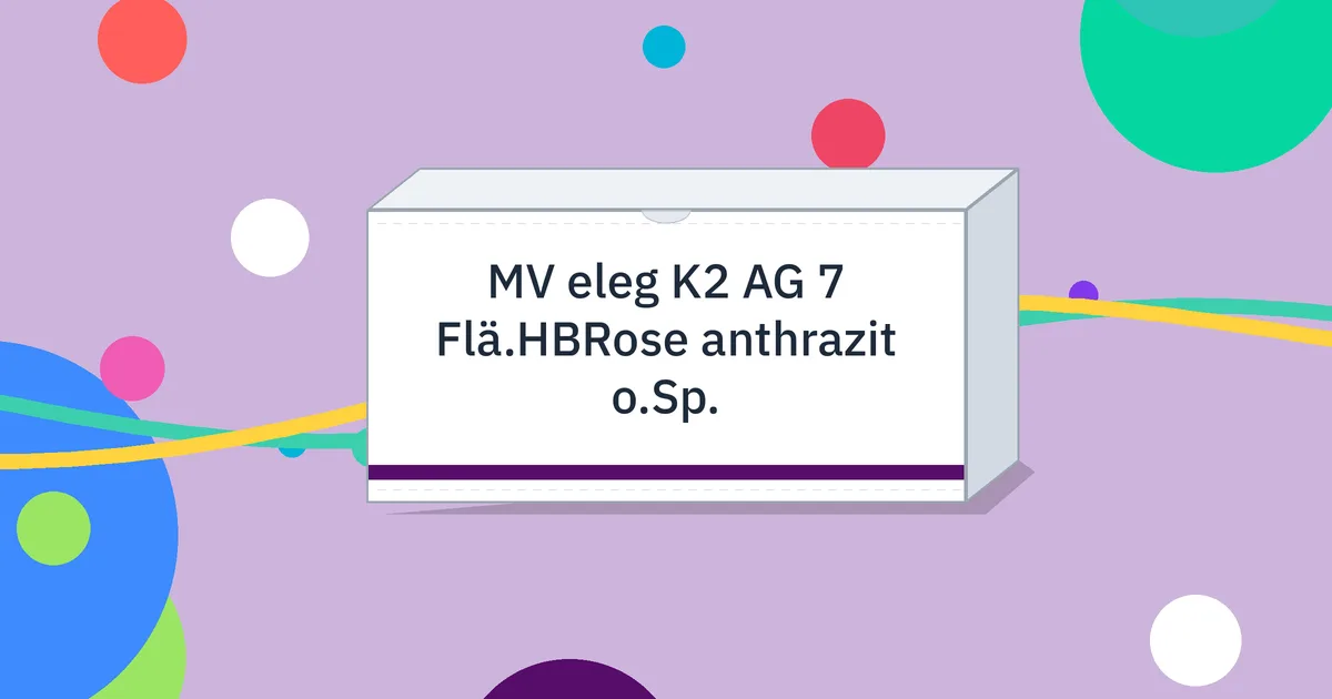 Symbolbild: Packung mit der Aufschrift MV eleg K2 AG 7 Flä.HBRose anthrazit o.Sp. (PZN 15717502) – Verfügbarkeit und Bezug in Apotheken in Frankfurt am Main