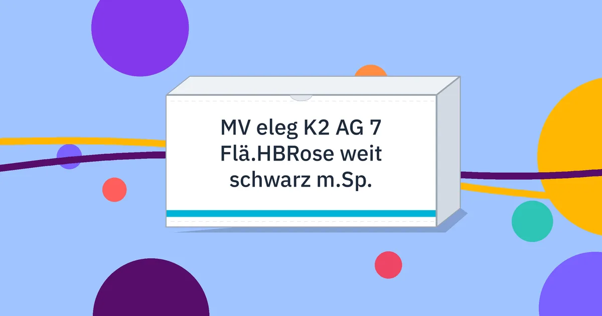 Symbolbild: Packung mit der Aufschrift MV eleg K2 AG 7 Flä.HBRose weit schwarz m.Sp. (PZN 15721254) – Verfügbarkeit und Bezug in Apotheken in Frankfurt am Main
