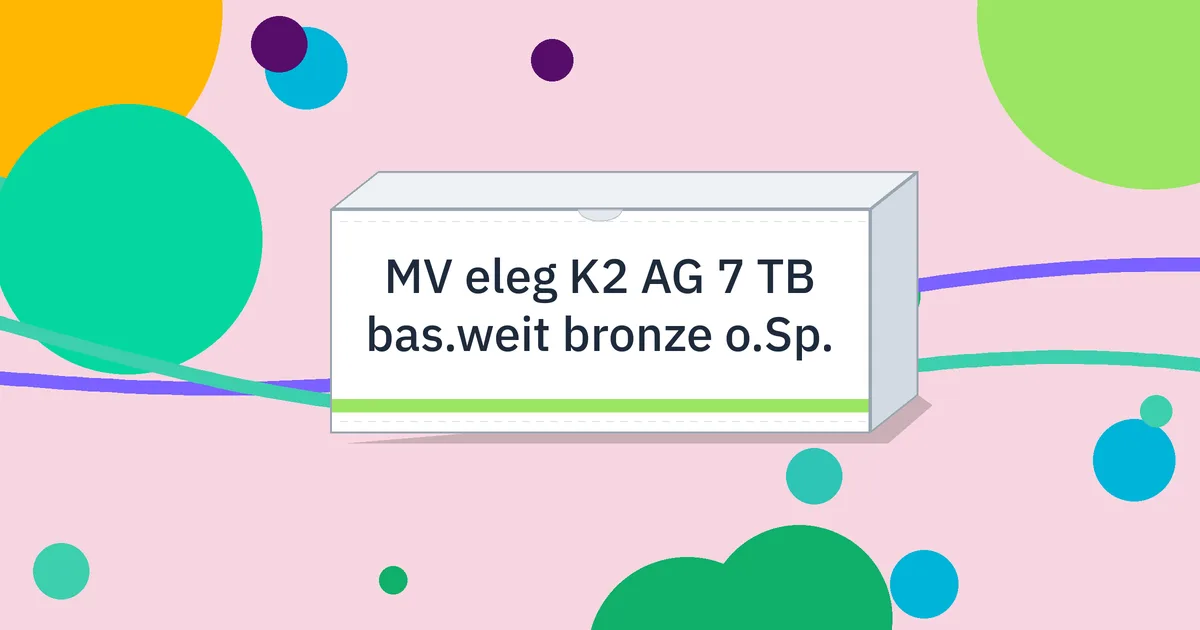 Symbolbild: Packung mit der Aufschrift MV eleg K2 AG 7 TB bas.weit bronze o.Sp. (PZN 14719858) – Verfügbarkeit und Bezug in Apotheken in Frankfurt am Main