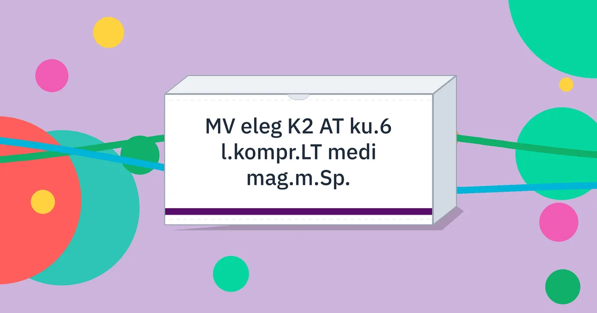 Symbolbild: Packung mit der Aufschrift MV eleg K2 AT ku.6 l.kompr.LT medi mag.m.Sp. (PZN 14625471) – Verfügbarkeit und Bezug in Apotheken in Frankfurt am Main