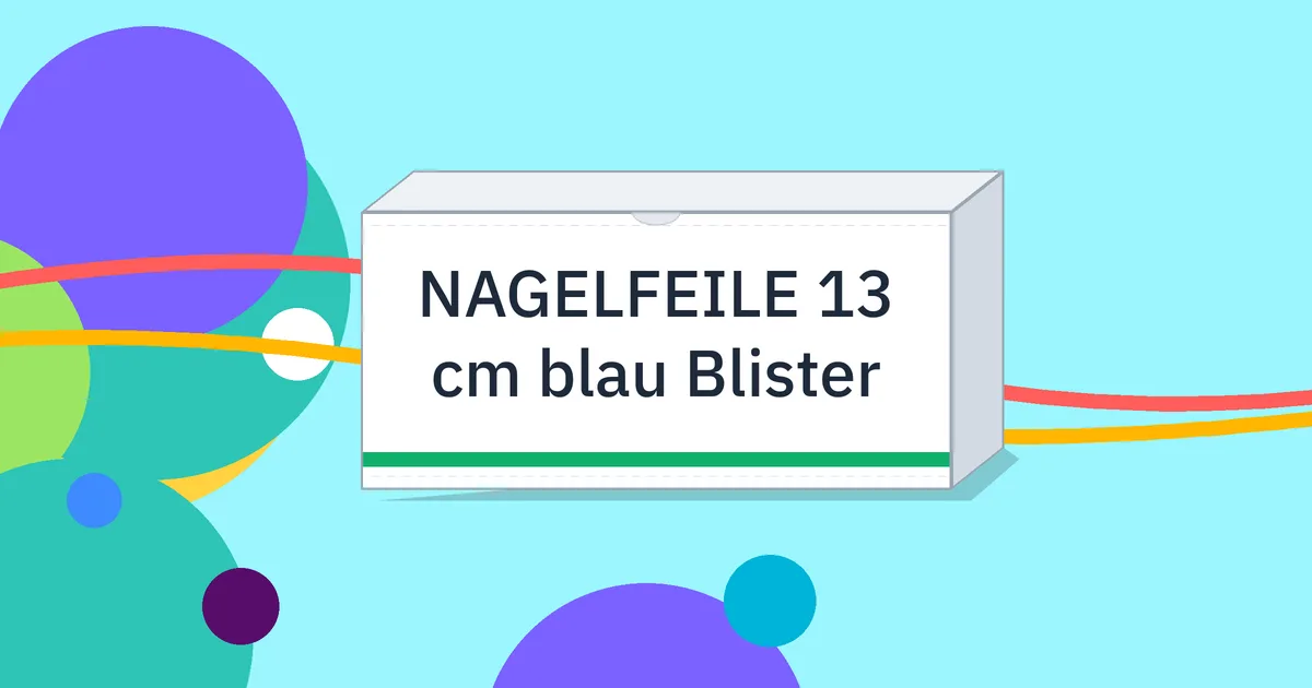 Symbolbild: Packung mit der Aufschrift NAGELFEILE 13 cm blau Blister (PZN 01584664) – Verfügbarkeit und Bezug in Apotheken in Frankfurt am Main