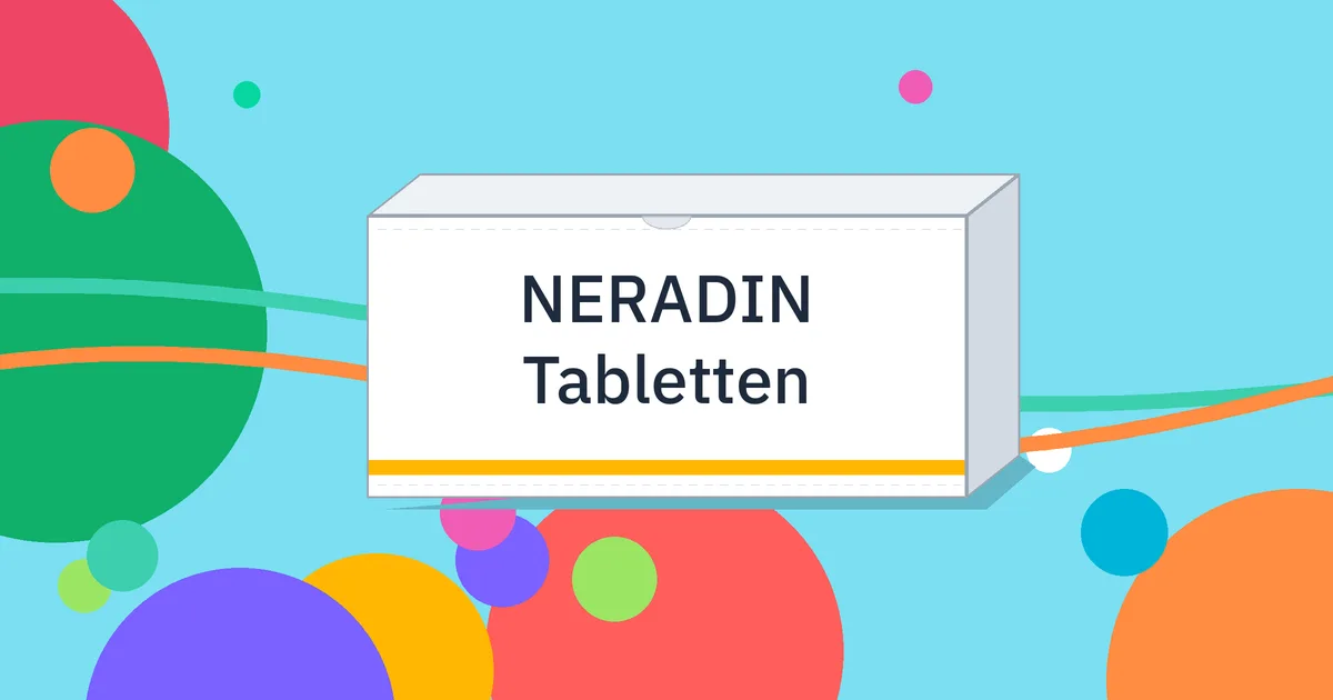 Symbolbild: Packung mit der Aufschrift NERADIN Tabletten (PZN 20108337) – Verfügbarkeit und Bezug in Apotheken in Frankfurt am Main