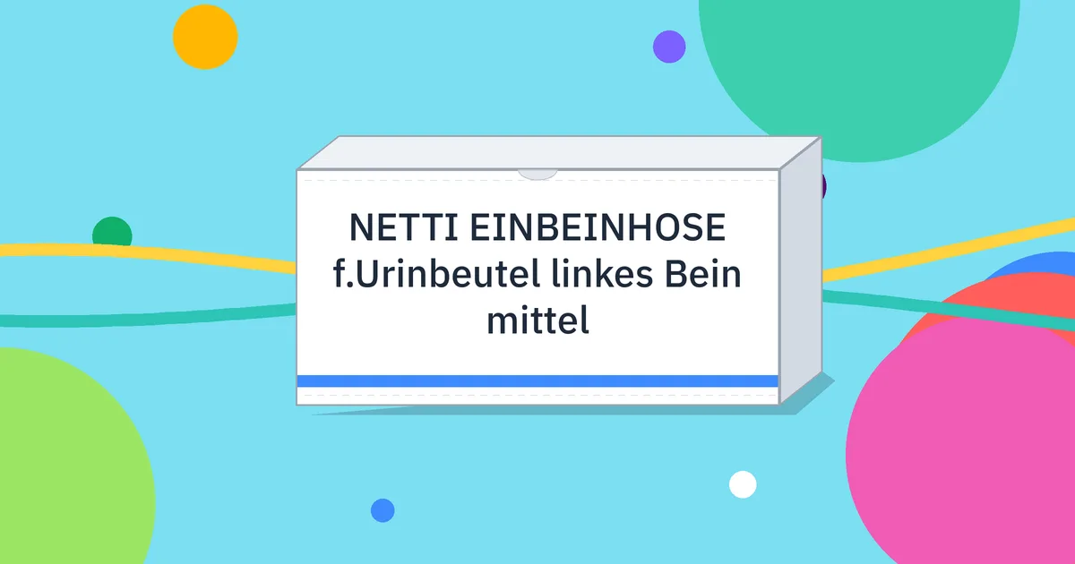 Symbolbild: Packung mit der Aufschrift NETTI EINBEINHOSE f.Urinbeutel linkes Bein mittel (PZN 09685531) – Verfügbarkeit und Bezug in Apotheken in Frankfurt am Main