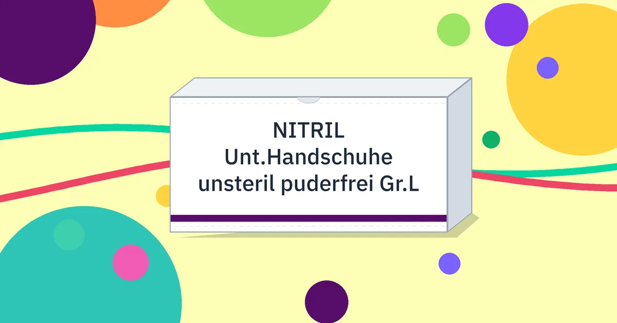 Symbolbild: Packung mit der Aufschrift NITRIL Unt.Handschuhe unsteril puderfrei Gr.L (PZN 16815721) – Verfügbarkeit und Bezug in Apotheken in Frankfurt am Main